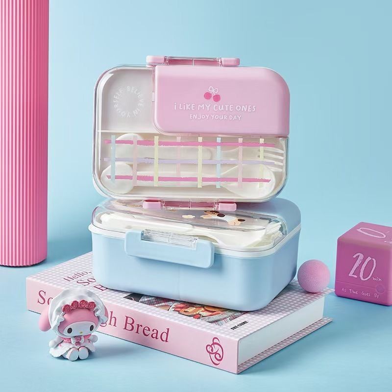 Lunch Box 2 Layers School Lunch Box Set Spoon and Sauce Box Children's ...