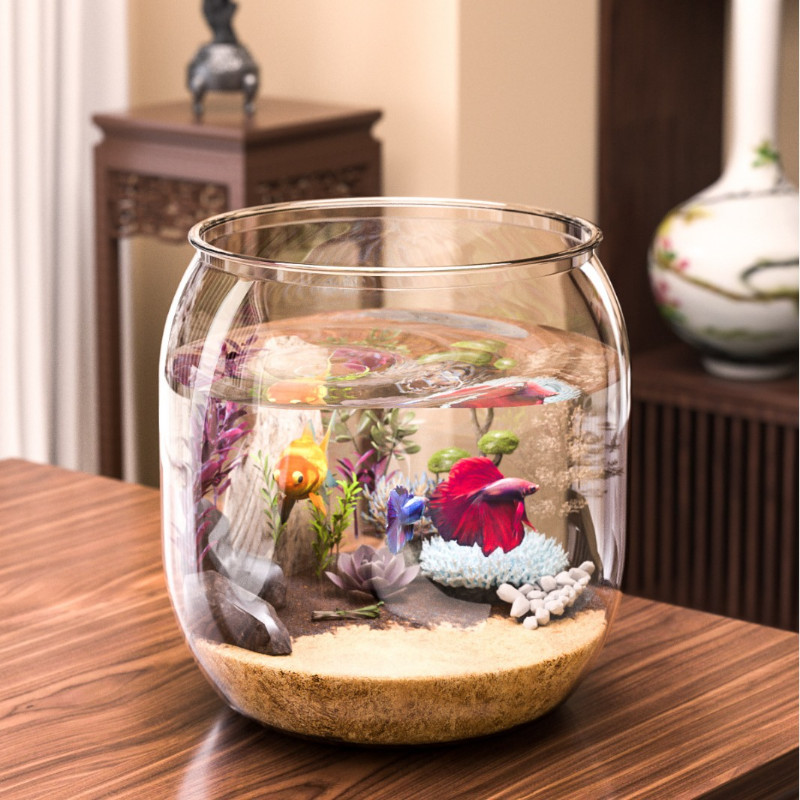 Plastic Fish Tank Round Fish Bowl Desktop Aquarium Tank Tangki Ikan ...