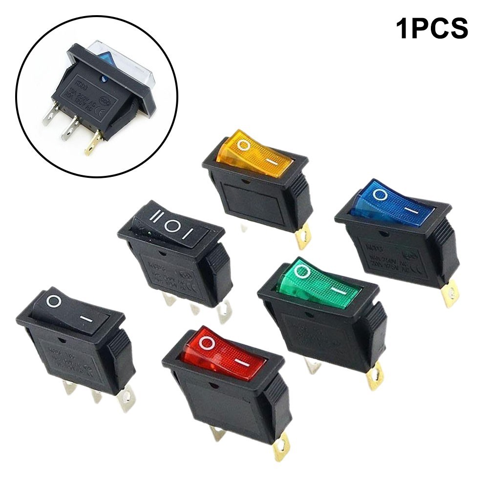 (MULSTORE) Rectangular Latching Neon Rocker Switch ON/OFF 3 Pin Red ...