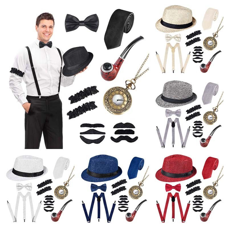 Retro 1920S 20S Cosplay Gangster Set Men Party Props Berets Suspender ...