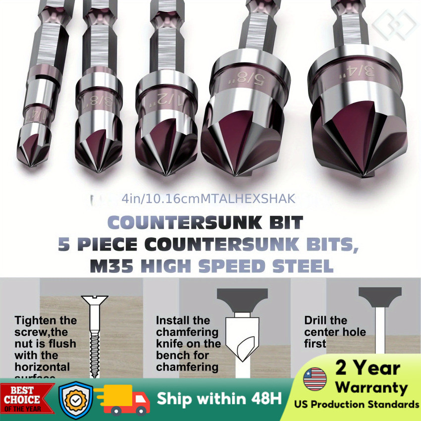 5PC red five-point chamfer hex handle 82° chamfer countersink screw ...