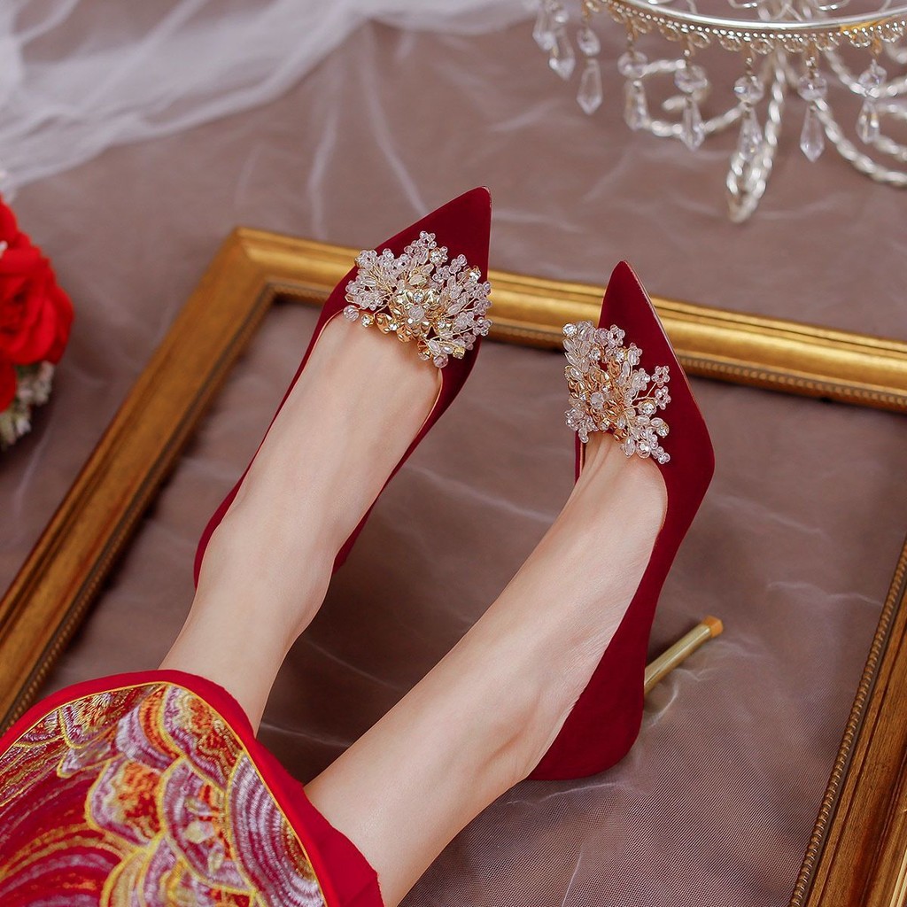 French Stiletto Chinese Heel Wedding Shoes Women 2025 Elegant High-End ...