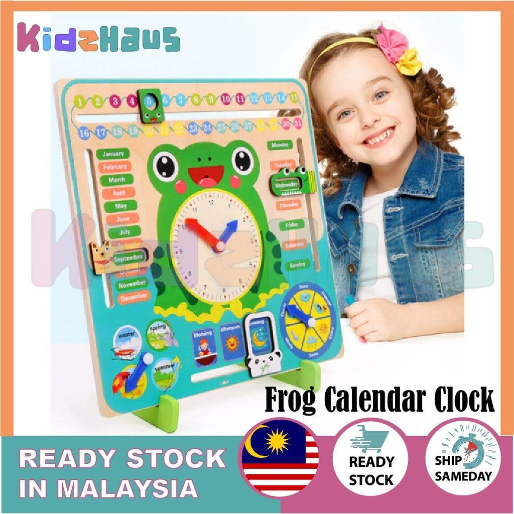 MYCartoon Wooden Frog Clock | Children Wood Calendar Time Cognitive ...