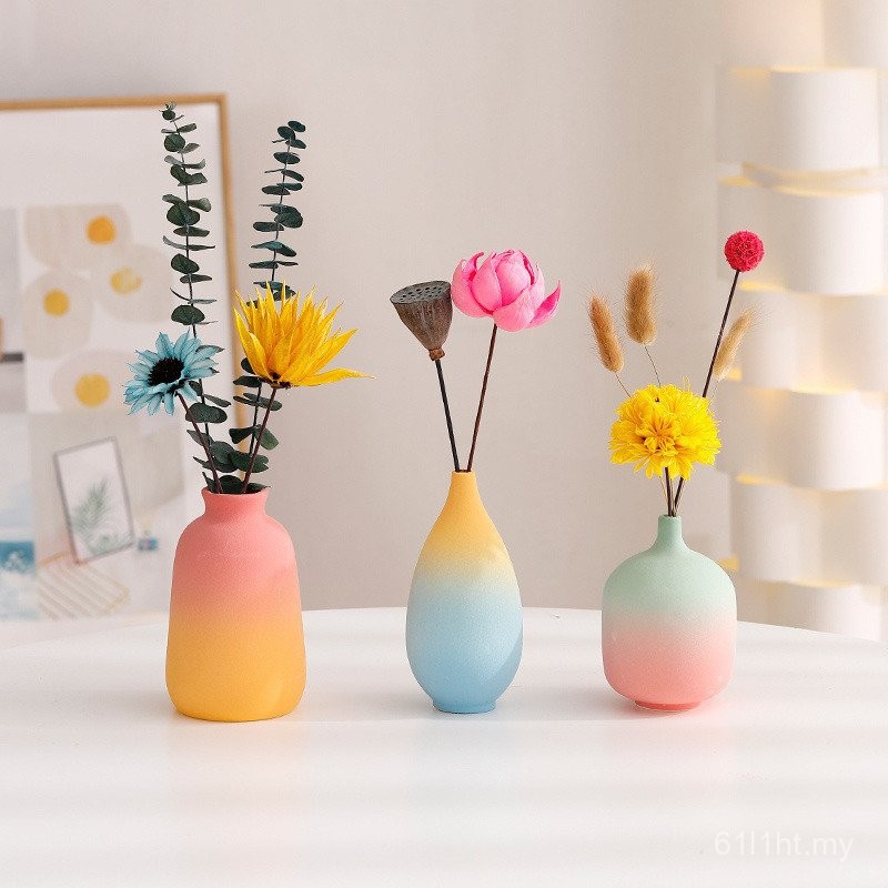 Tembikar warna kecerunan, pasu kecil, jambak bunga bunga kering ...