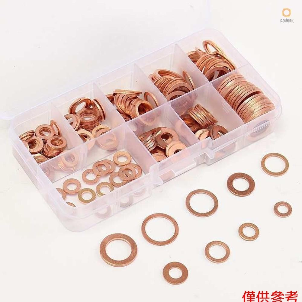 200pcs Copper Washer Gasket Nut and Bolt Set Flat Ring Seal Assortment ...