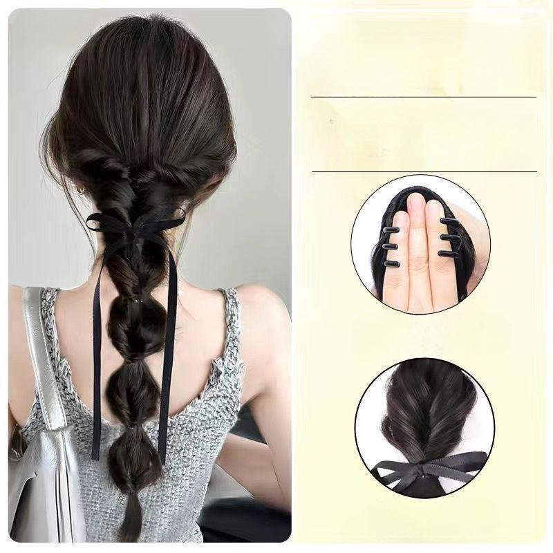 Women Braid Wig Ribbon Lantern Bubble Grab Clip Fried Dough Twists ...