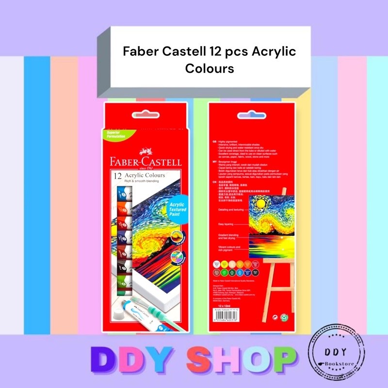 Faber Castell Acrylic Colour Set of 12x Tube 12ml (171112) | Shopee ...