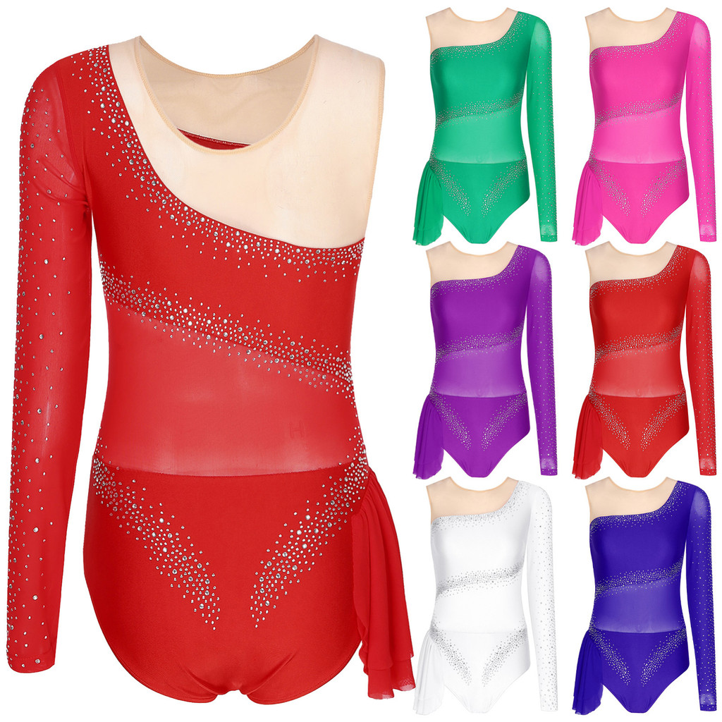 MSemis Womens Dance Gymnastics Performance Costume Sheer Mesh Patchwork ...