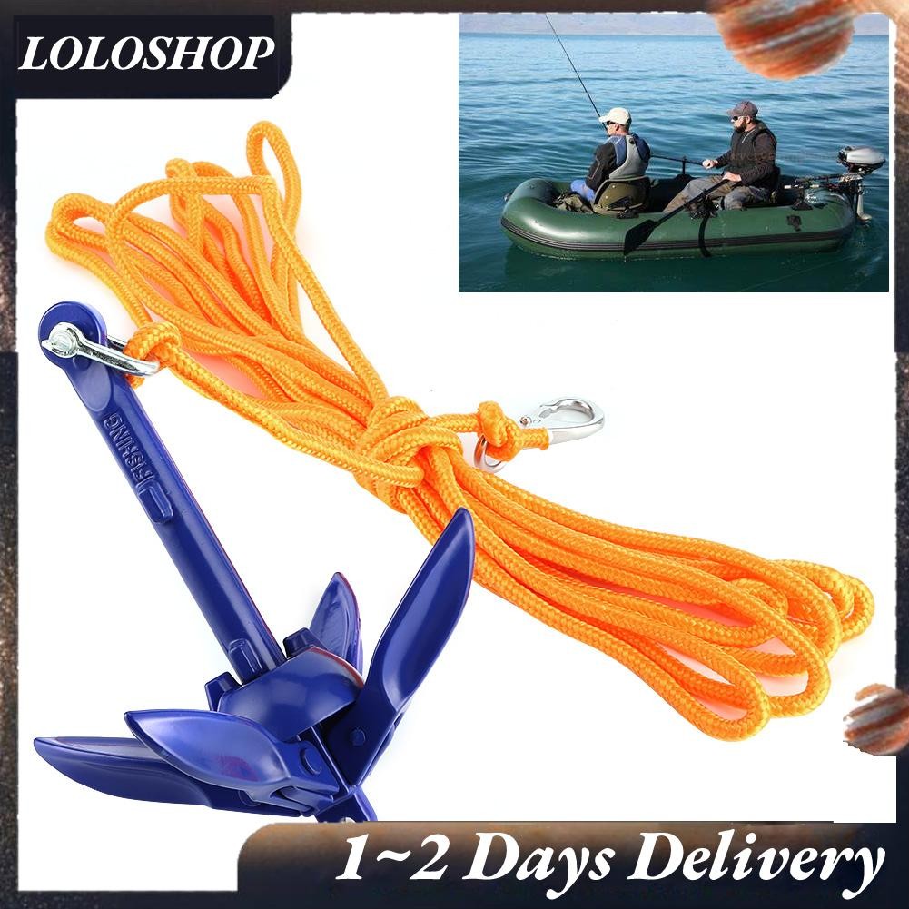 Loloshop Marine Folding Anchoring Kit 4-Tine Anchor Rope Hook ...