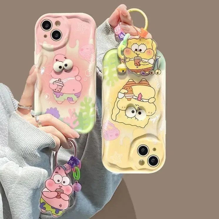 Cute 3D Big Eyes SpongeBob Patrick Star Pendant Case For Iphone 15 Pro ...