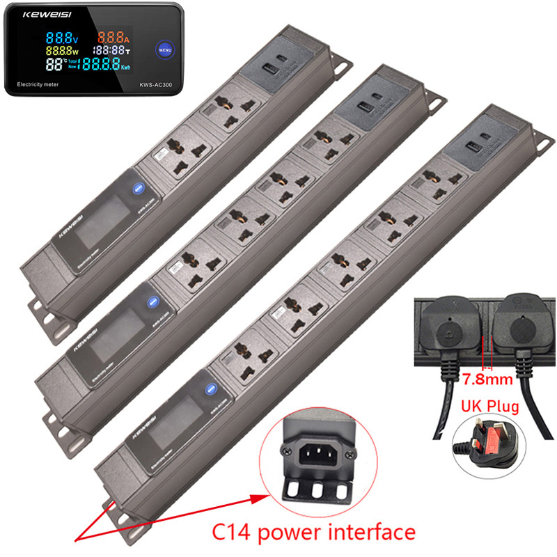 C14 input PDU power strip power distribution unit universal extension socket+Type-c USB Port, 2 ...