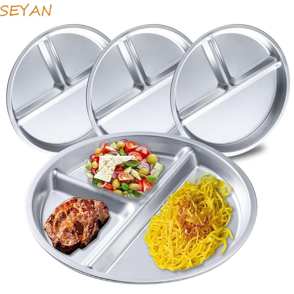 SEYAN Portion Control Plate, Round 304 Stainless Steel Divided Dinner ...