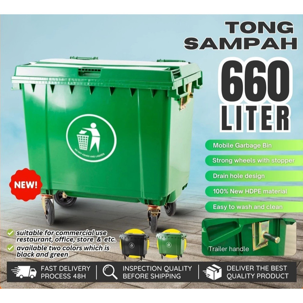 JOY Garbage Waste Bin Wheel 660L 1100L Green Bandaraya Heavy Duty ...
