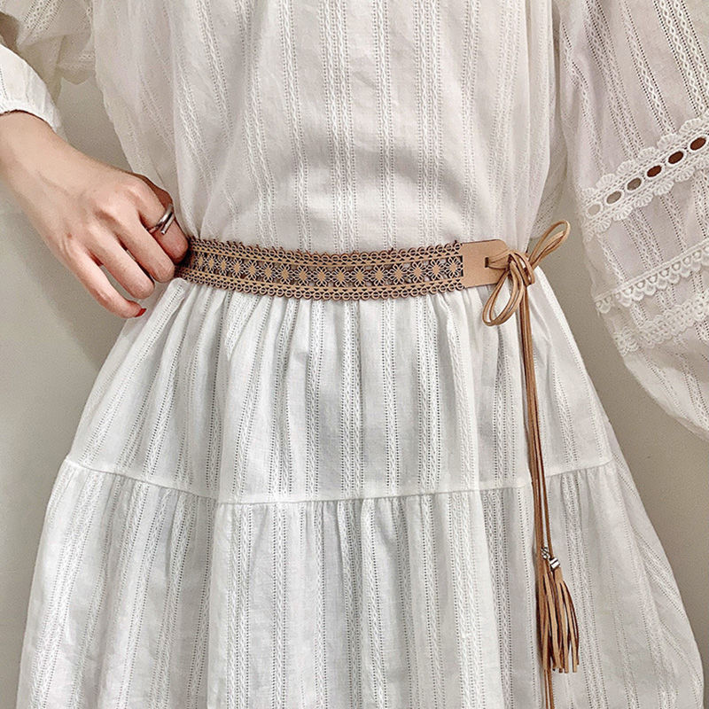 Solid Color Weaving Tassel Waist Belt Vintage Bohemian Style Versatile ...