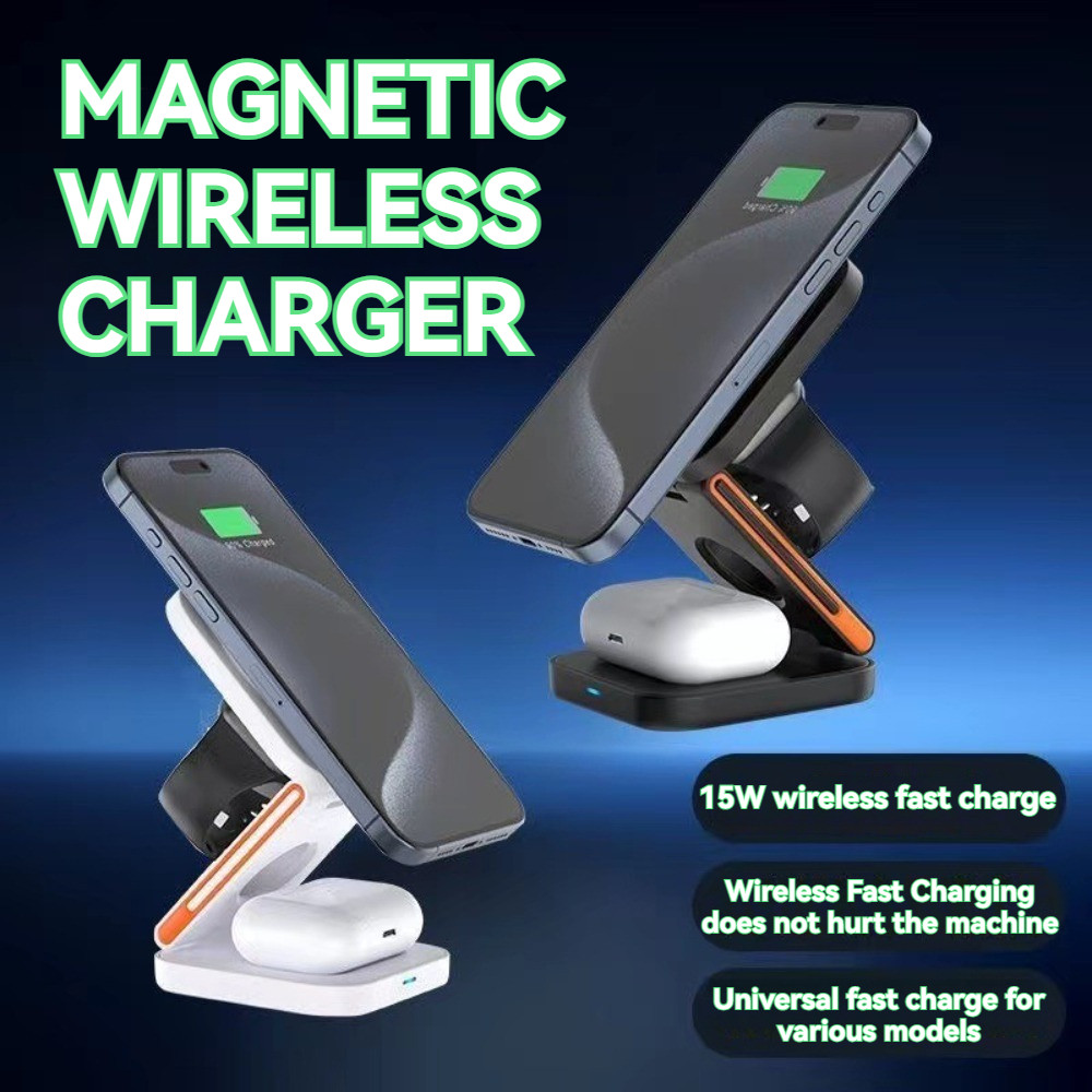 3-in-1 Wireless Charging Foldable Expandable Desktop Phone Stand Lazy ...