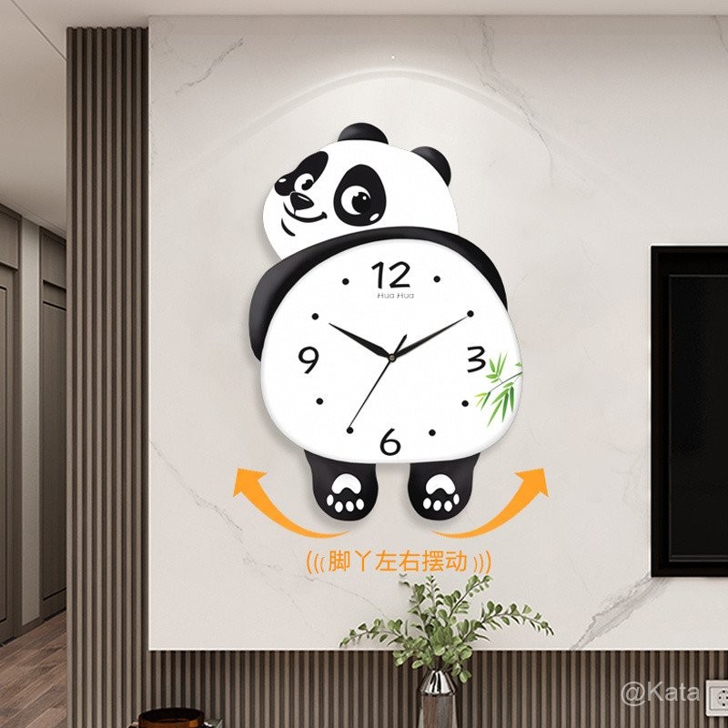 Panda Clock Living Room Wall Wall Clock Household Silent Quartz Clock ...