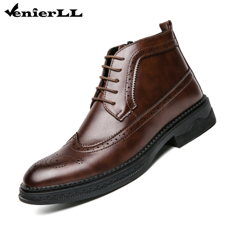 Men's Wingtip Oxford Dress Boots Mid-Top Ankle Chukka Boot Business ...