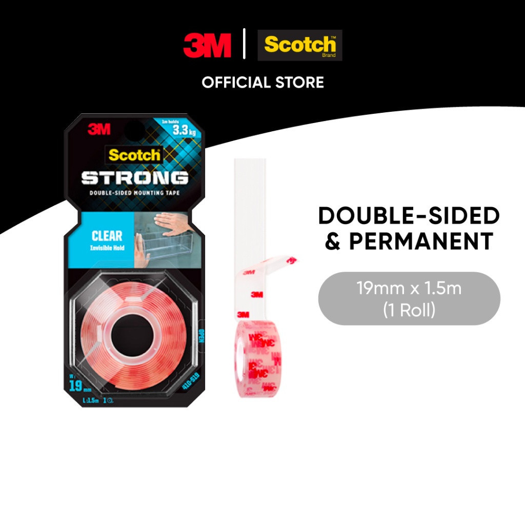 3M™ Scotch® Clear Double Sided Mounting Tape, Invisible Hold, 1 pc/pack, 19mm x 1.5m, For ...