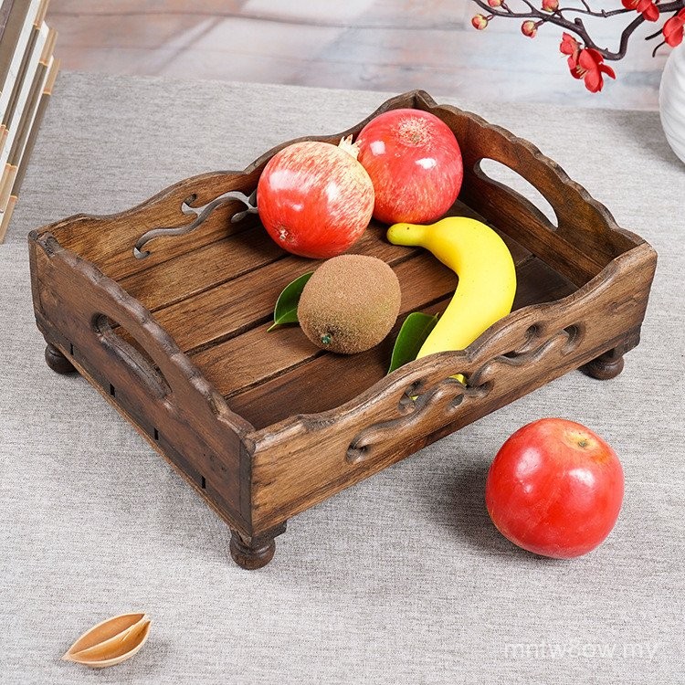 Pinggan buah kayu pepejal Thailand, meja kopi ruang tamu, hiasan retro ...