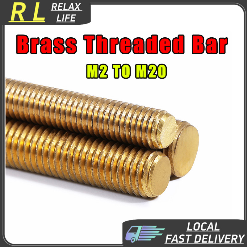 RL Full Brass M2-M20 Threaded Bar Screw Long Copper Stud Rod Stud Gold ...