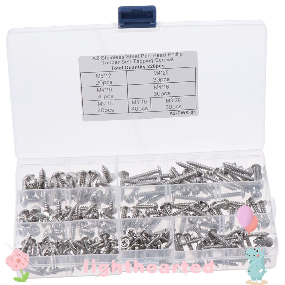 LIGHTHEARTED 220Pcs Wood Screws Set, M3 M4 M5 Stainless Steel Self Tapping Screws Assortment ...