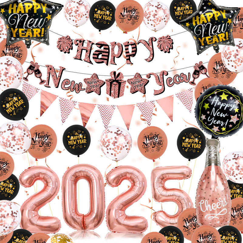 UNN 2025 Happy New Year Aluminum Film Balloon Banner Decorations Set ...