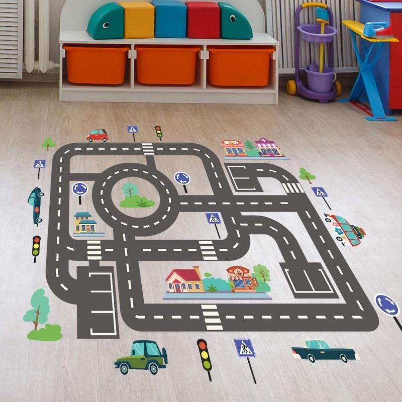 Paste Track Road Car City Sticker Children Room Sticker Floor Sticker ...