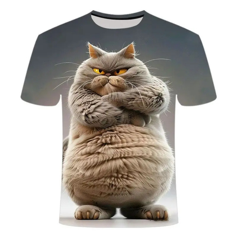 Fun men's cat print T-shirt with personality 3D animal Print T-shirt ...