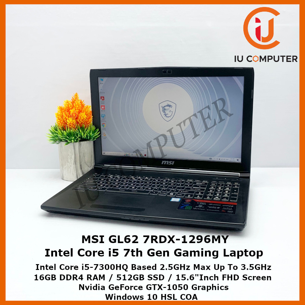 MSI GL62 7RDX-MS-16J9 INTEL CORE I5-7300HQ 16GB RAM 512GB SSD NVIDIA ...