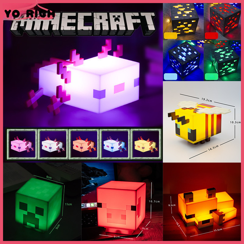 LED Minecraft Lamp Torch Color Changing Water Bottle Ore Block Axolotl ...