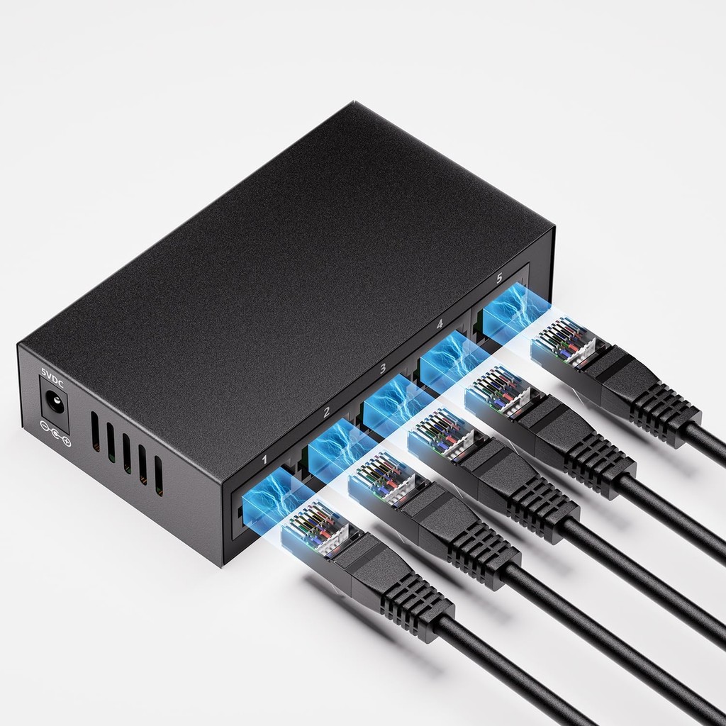 5 Port Gigabit Ethernet Switch, Non-Network Managed Home Network Switch ...