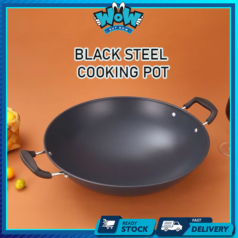 Wok Kuali Stainless Steel Pan Non-stick Pan Double Handle Enamel Non ...