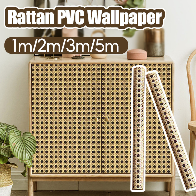 Rattan PVC Wallpaper 1/2/3/5M Cabinet Sticker Decor Furniture Sticker ...
