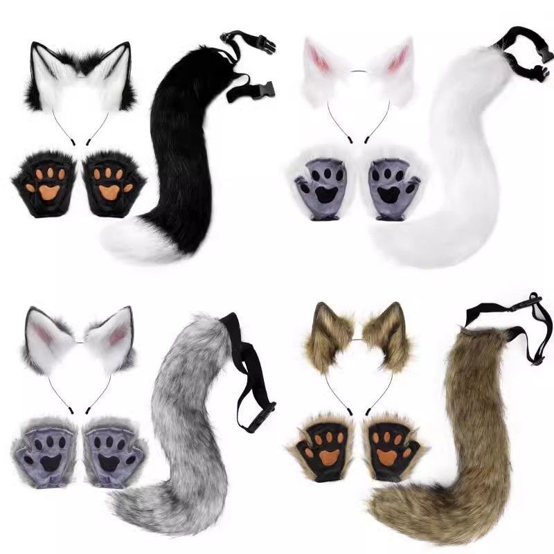 Halloween Fox Cosplay Costume Set-Realistic Ears Headband Fluffy Tail ...