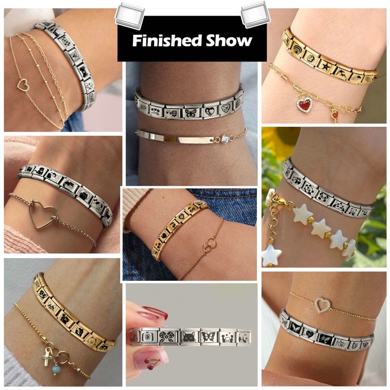 Black Colorful Basic Italian Charm Bracelet Fit 9mm Stainless Steel ...