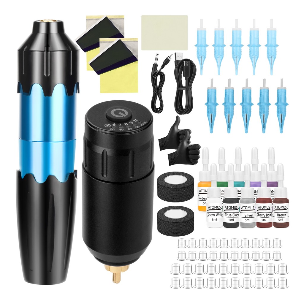 ATOMUS Tattoo Gun Kit Wireless Tattoo Machine Kit Complete Tattoo Kit ...