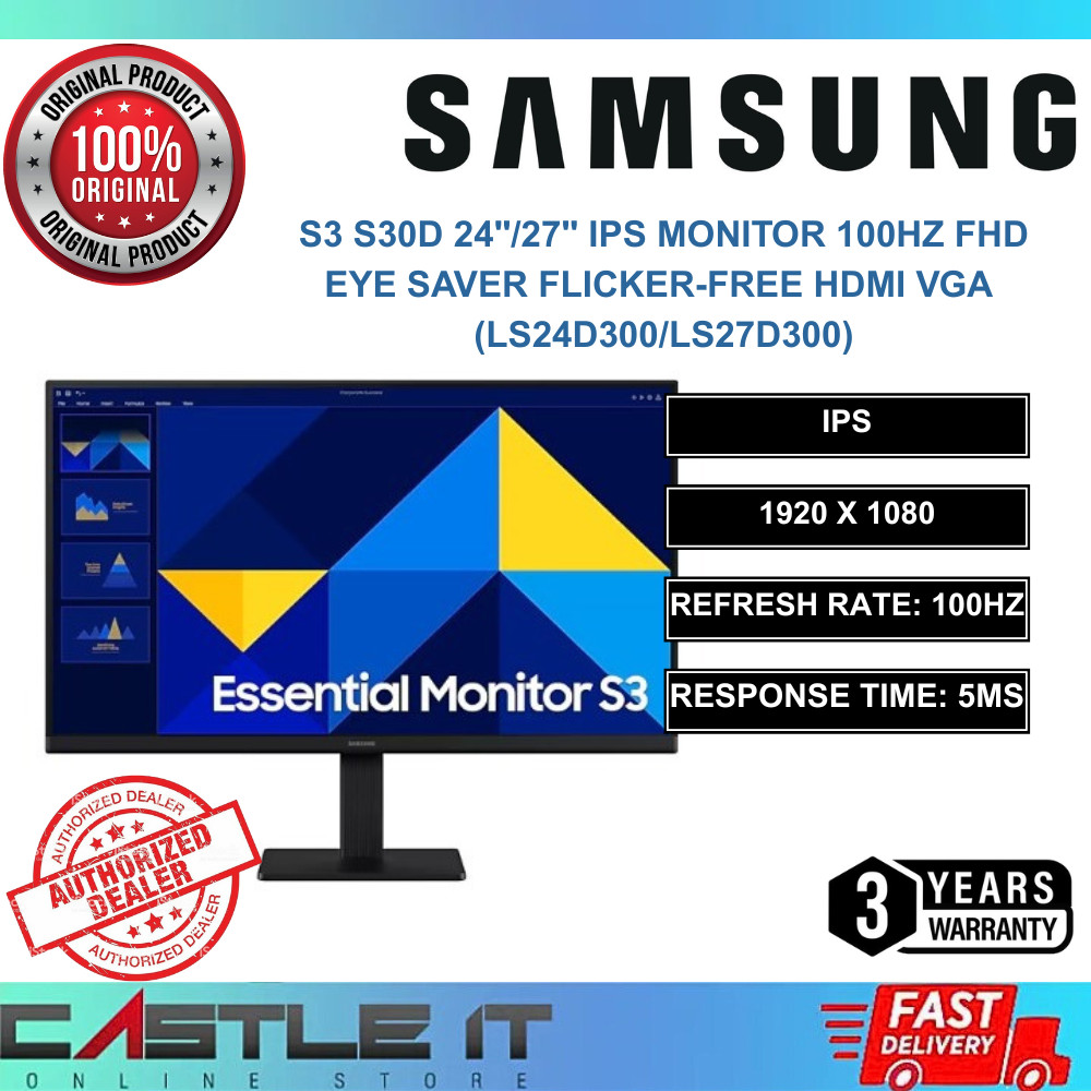 Samsung S3 S30D 24"/27" IPS Monitor 100Hz FHD Eye Saver Flicker-Free ...