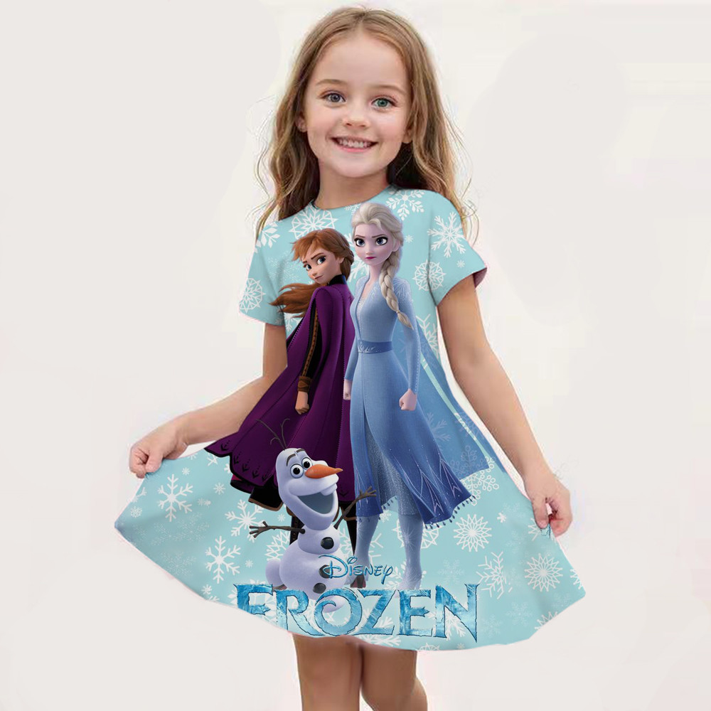 2024 MINISO New Summer Girls Queen Elsa Dress Fashion Cartoon Cute 3D ...