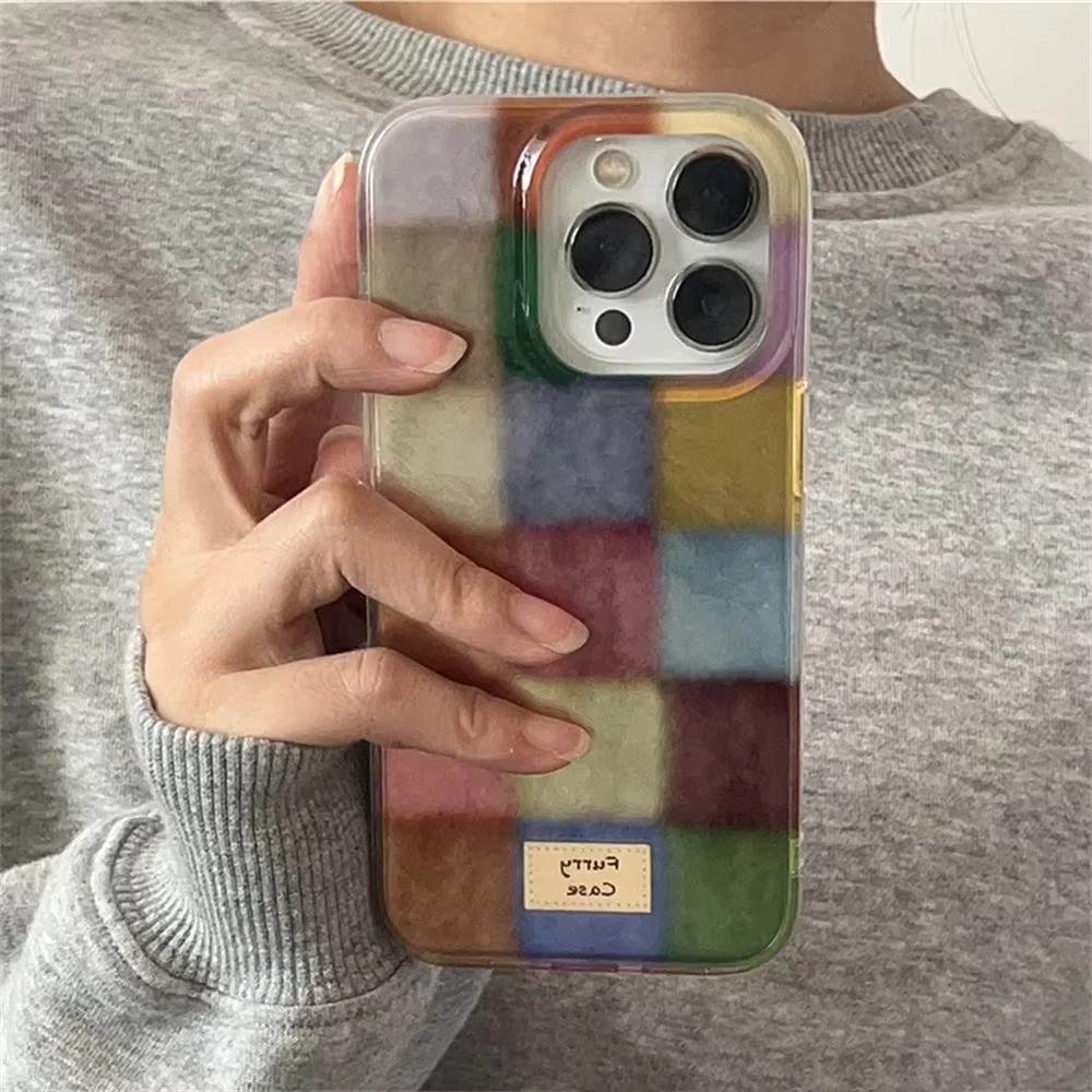 Vortex Pattern Color Grid Splicing Silicone Soft Phone Case For iPhone ...