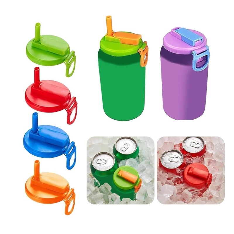 JJ* Pack Of 4 Silicone Can Lid and Straw for Sodas and Beer Cans ...