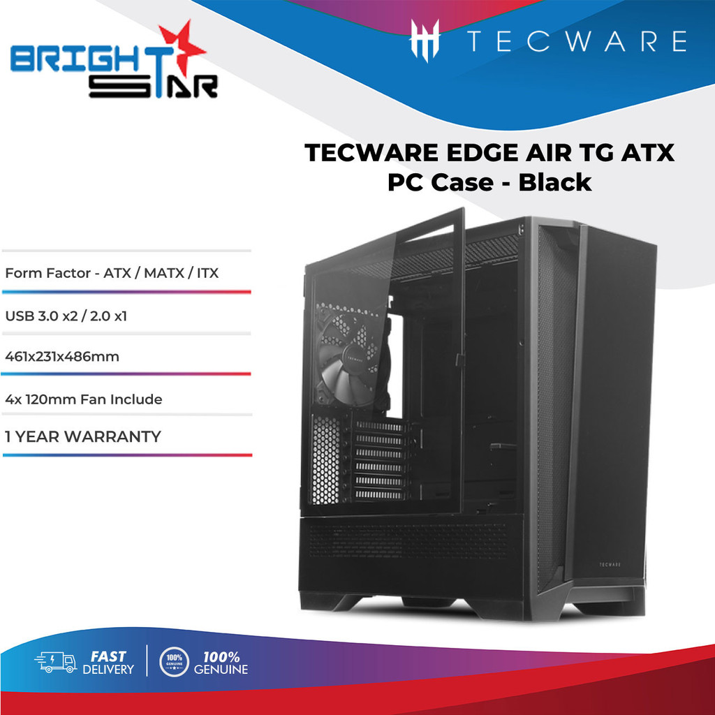 TECWARE Edge Air TG ATX PC Case 4x120mm Fan - Black | Shopee Malaysia