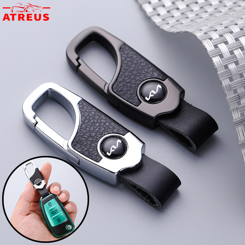 KIA Car Logo Keychain Metal Leather Car Keychain Creative Key Holder ...