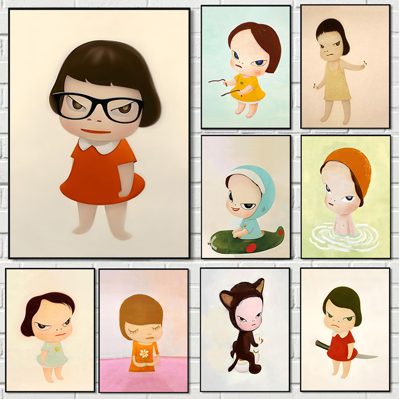 (With Frame) Japanese Minimalist Yoshitomo Nara Cartoon Poster Canvas ...