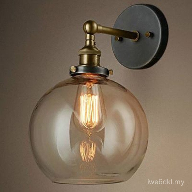 Gaya industri retro borong kaca sederhana lampu dinding warna gangsa ...