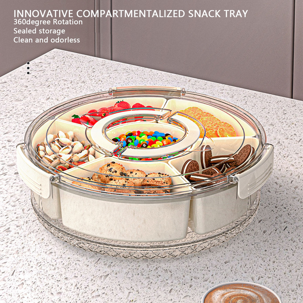 [EPAY] Divided Rotating Serving Tray With Lid And Handle Snackle Box ...