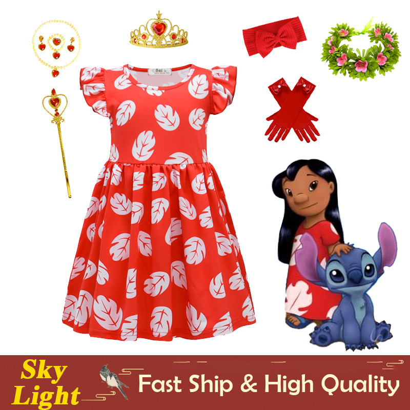 Lilo And Stitch Princess Red Dress For Kids Girl Short Sleeve Sleepwear ...