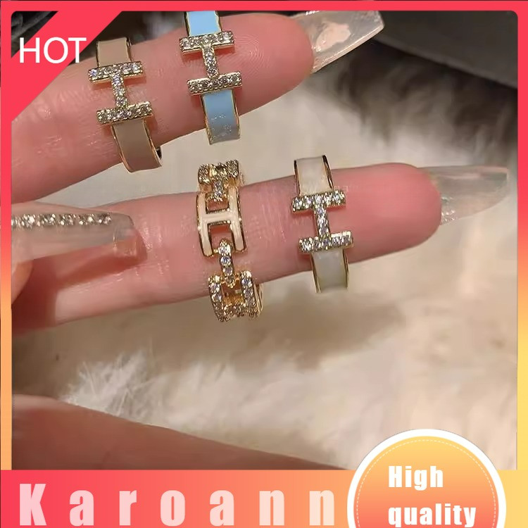 Letter H ring~ enamel dripping oil zircon high sense opening ins niche ...