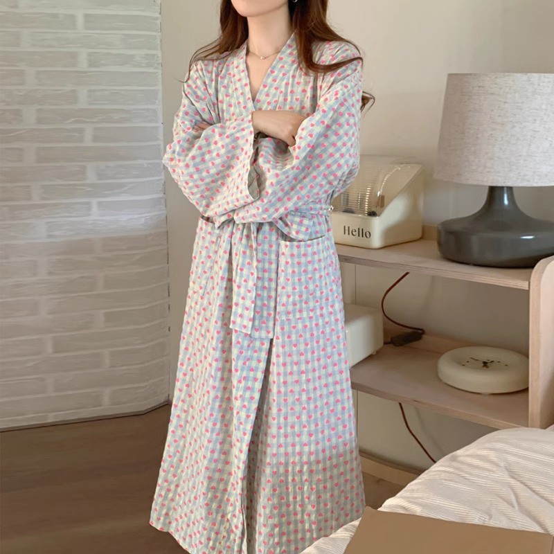 Japanese Long Sleeve Kimono Bath Robe Bathrobe Women Night gown Spring ...