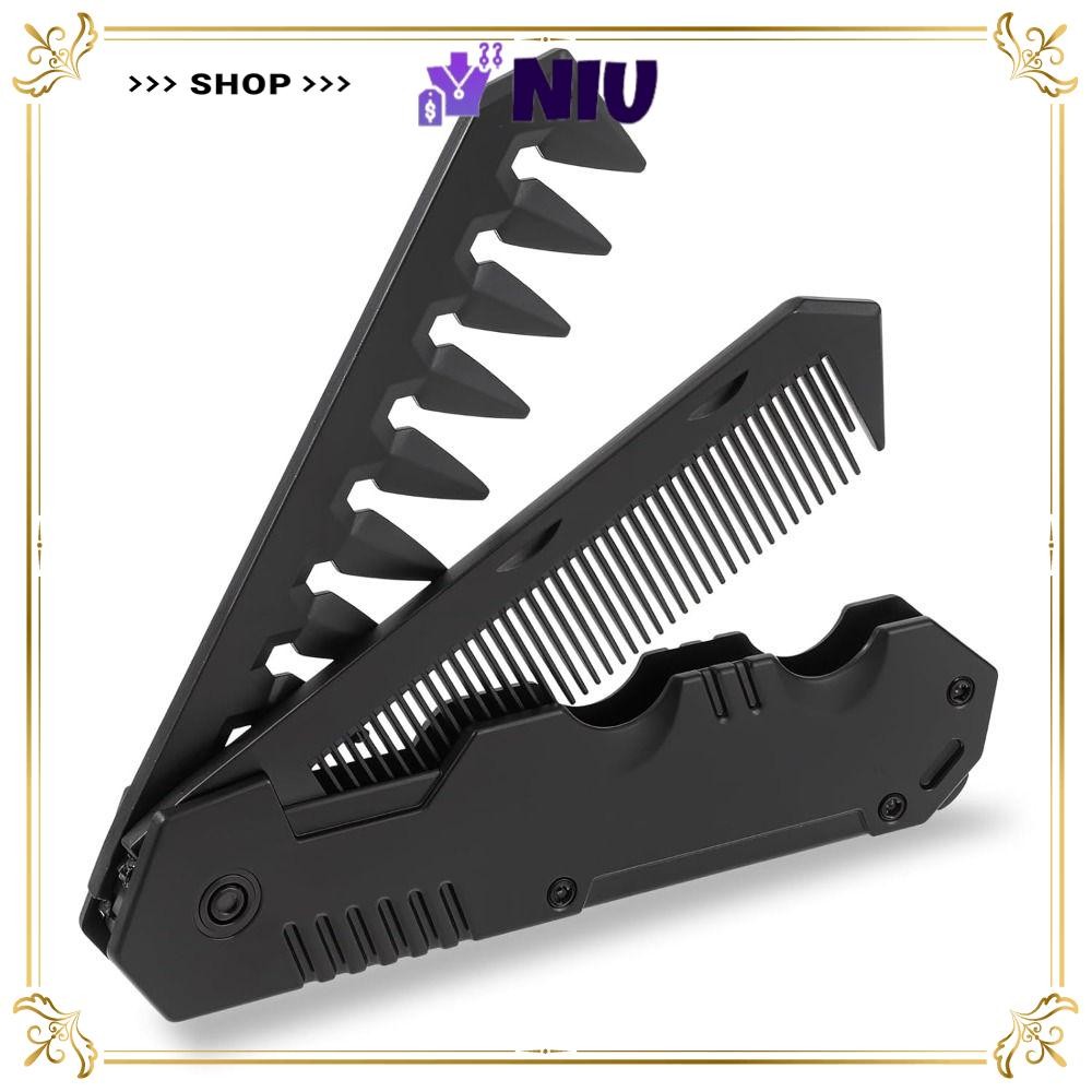 NIU Pocket Beard Comb, Foldable 2 in 1 Folding Pocket Comb, Black Protable Fine Wide Tooth Combs ...