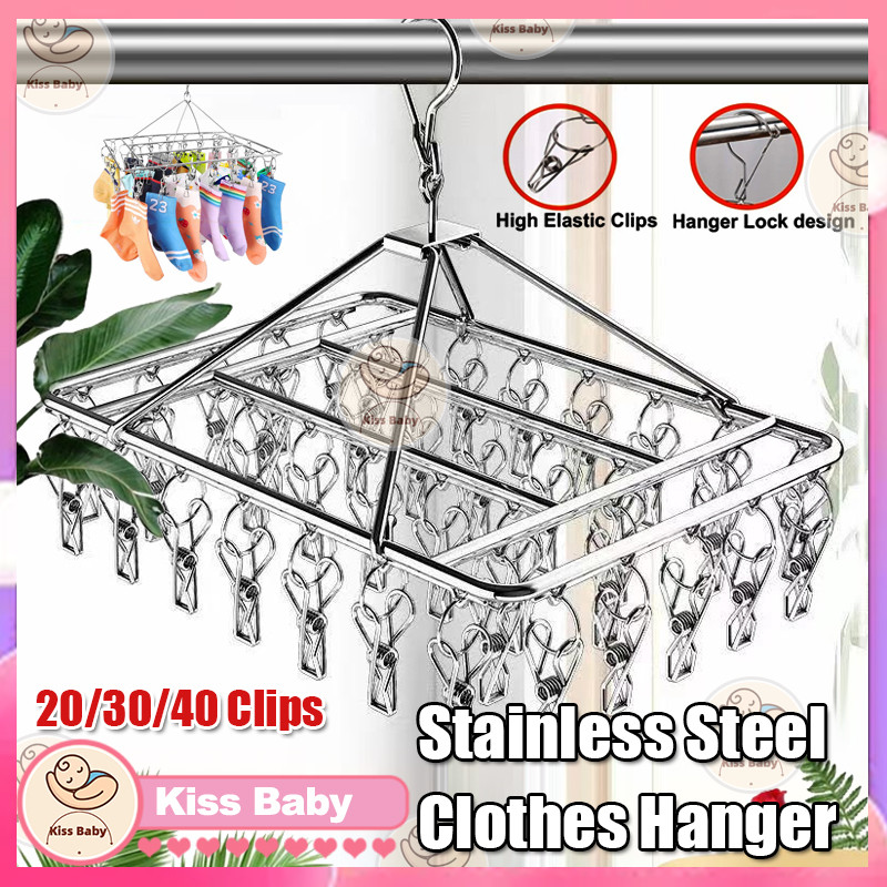 Stainless Steel Clothes Hanger Anti Wind 20/30/40 Clips Laundry Sock ...